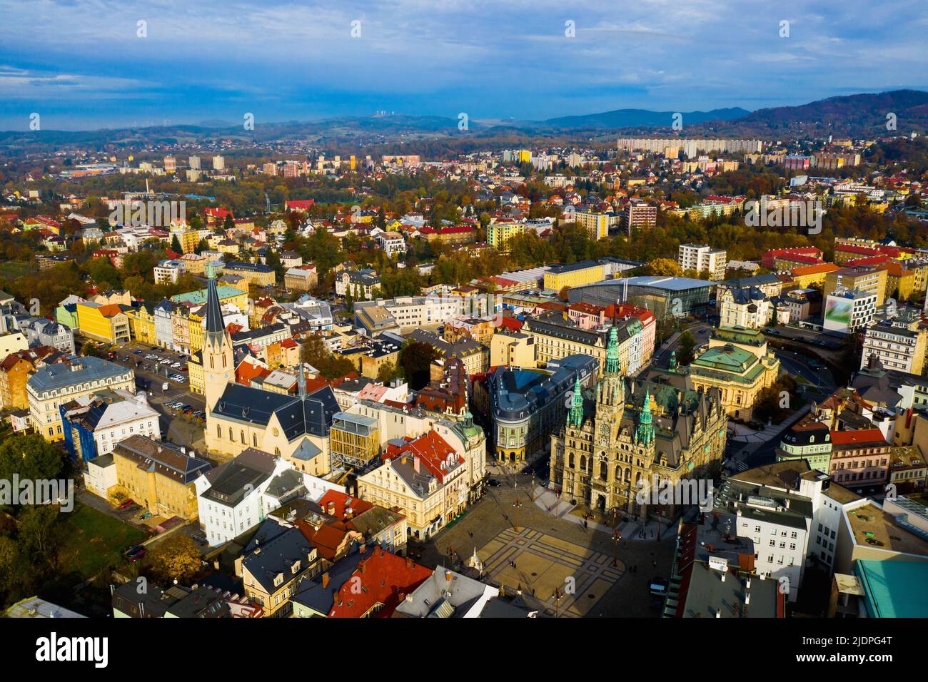 Aerial view of Liberec cityscape with buildings and streets Stock Photo ...