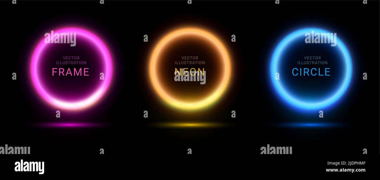 Neon light circle ring. Purple glow laser neon round vector effect ...