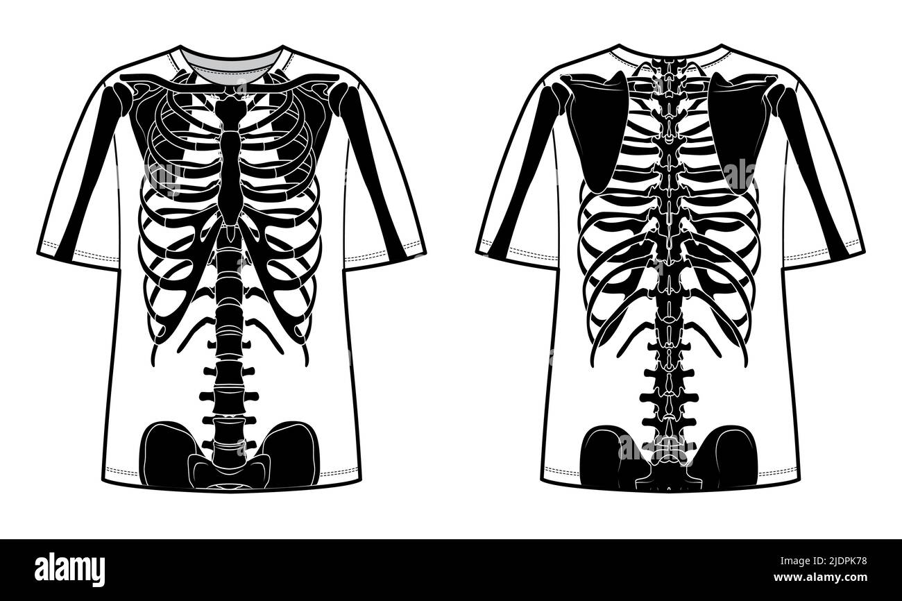 Skeleton costume Human bones on t-shirts front back view men women ...