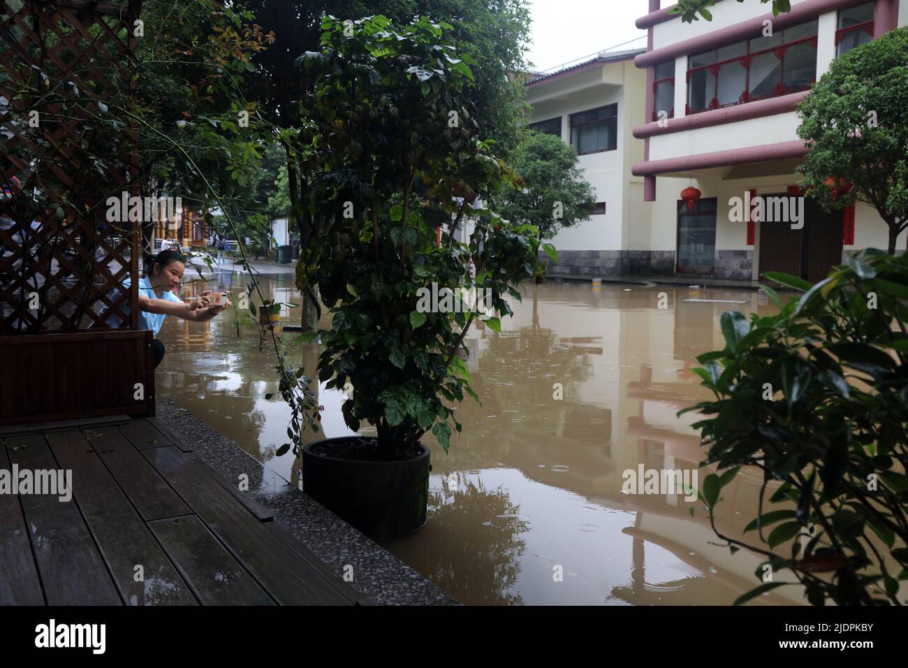 GUILIN, CHINA - JUNE 22, 2022 - Flood waters inundate a street in ...