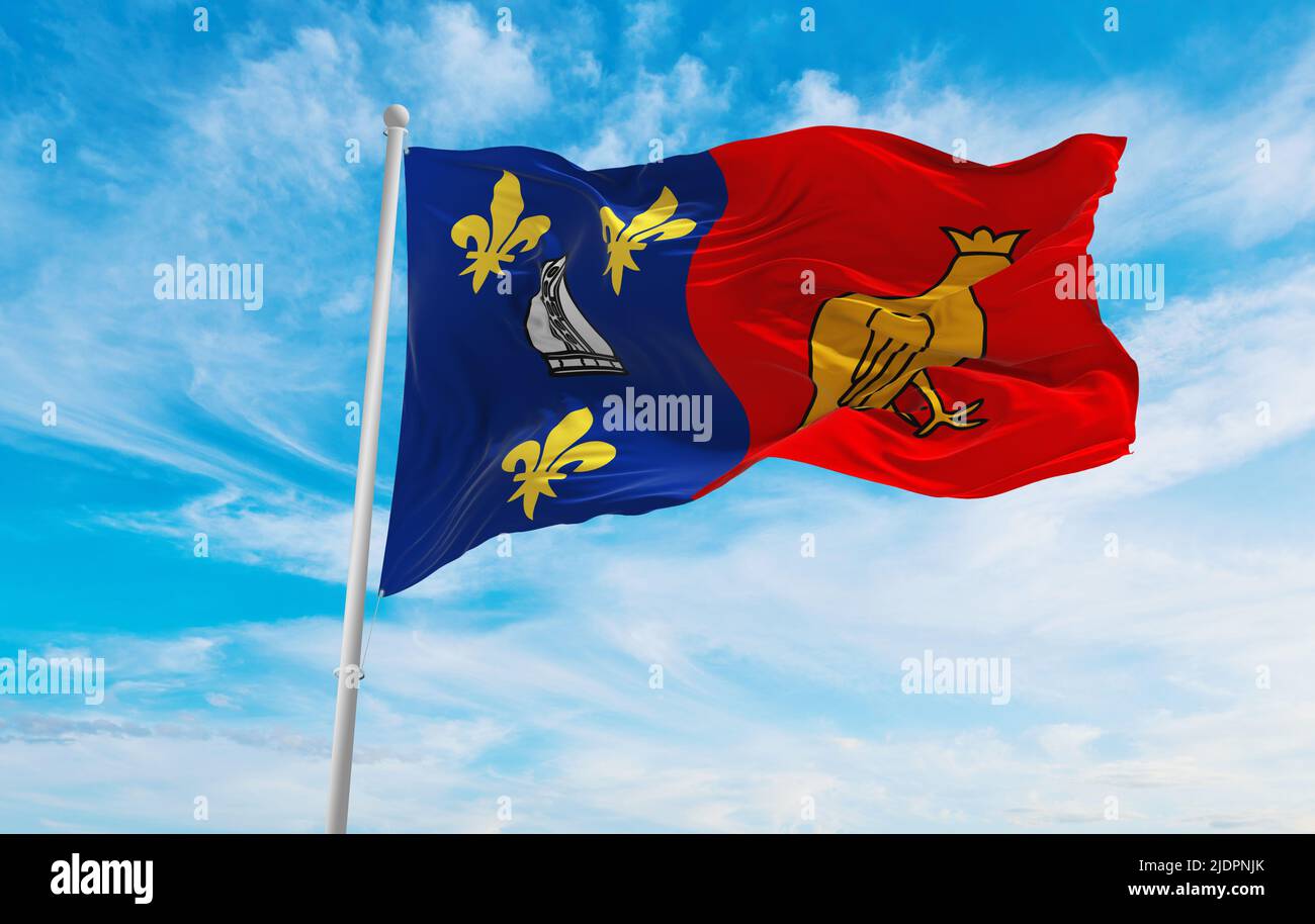 flag of CharenteMaritime, France at cloudy sky background on sunset ...