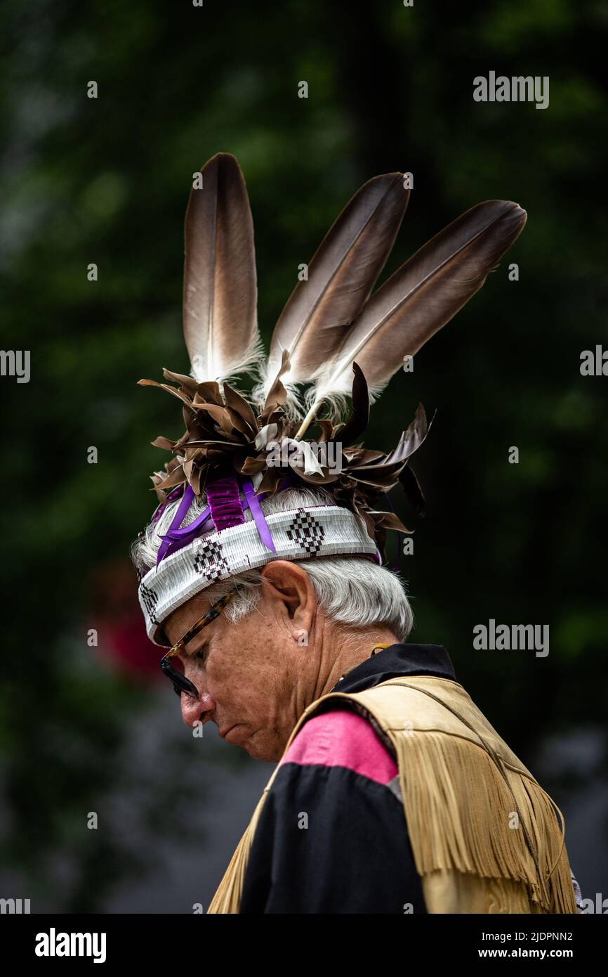 Ka'nahsohon "Kevin" Deer, a Mohawk Faithkeeper from Kahnawake, offers ...