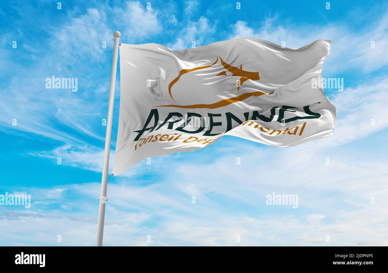 flag of department of Ardennes, France at cloudy sky background on ...