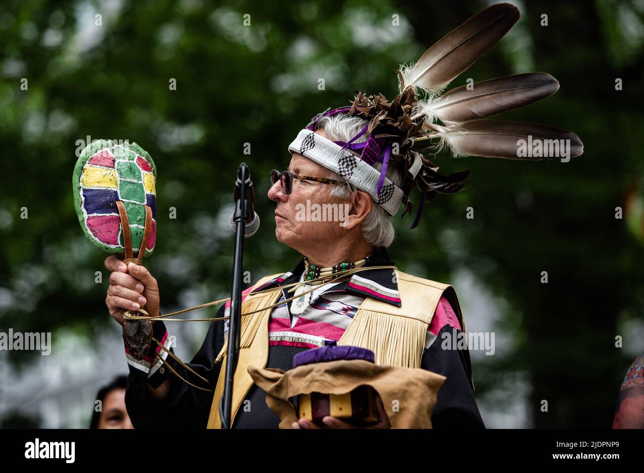Ka'nahsohon "Kevin" Deer, a Mohawk Faithkeeper from Kahnawake, offers ...