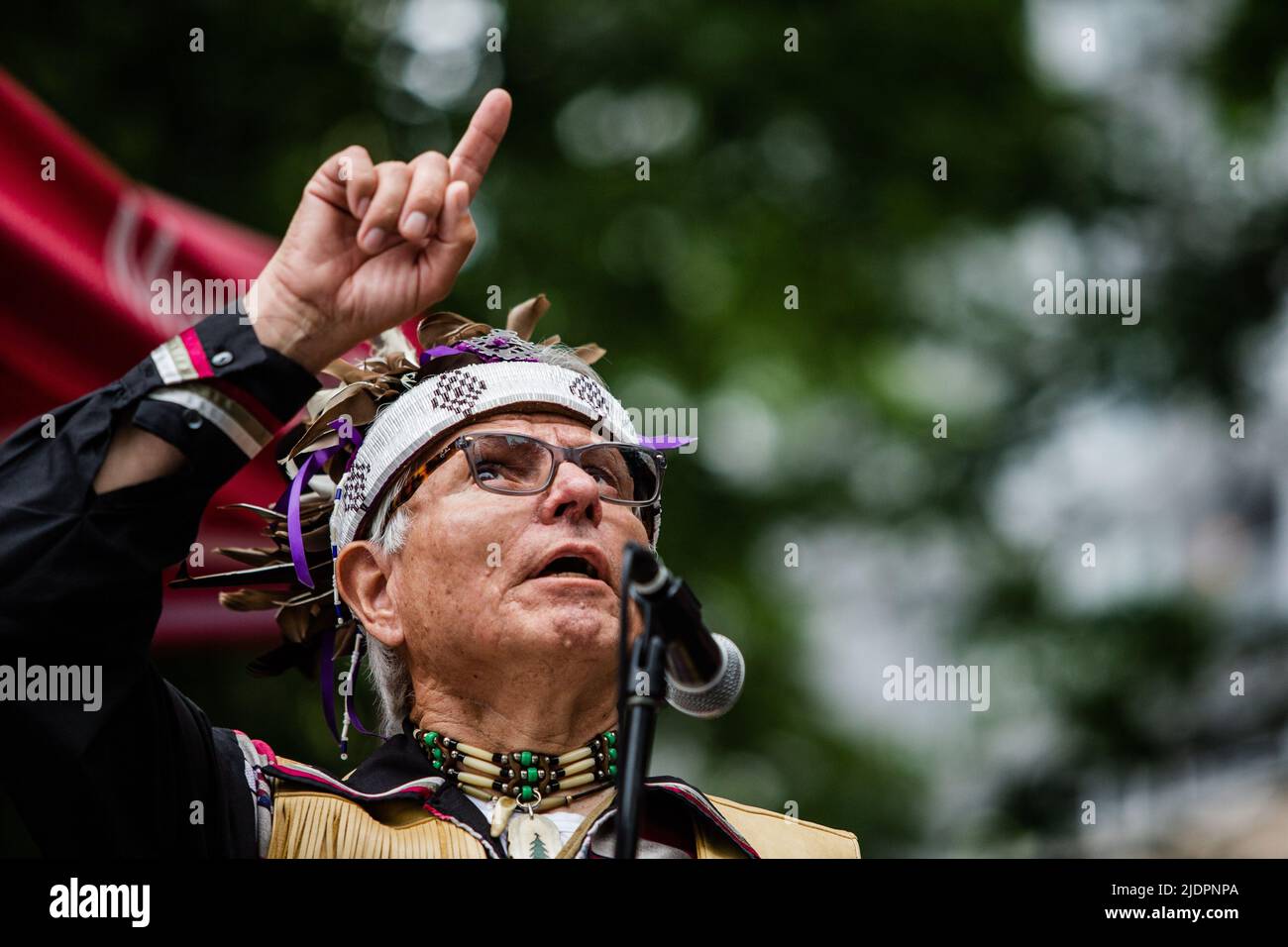 Ka'nahsohon "Kevin" Deer, a Mohawk Faithkeeper from Kahnawake, offers ...