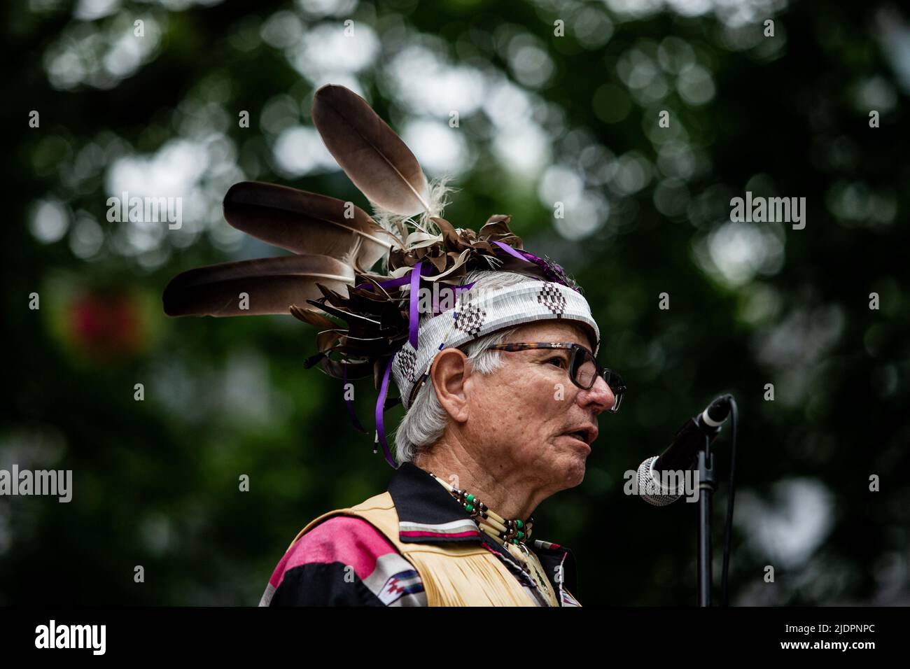 Ka'nahsohon "Kevin" Deer, a Mohawk Faithkeeper from Kahnawake, offers ...