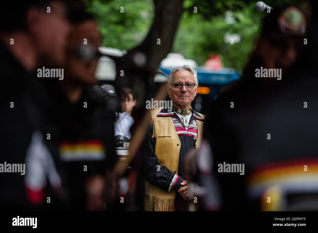 Ka'nahsohon Kevin Deer, a Mohawk Faithkeeper from Kahnawake, stands ...
