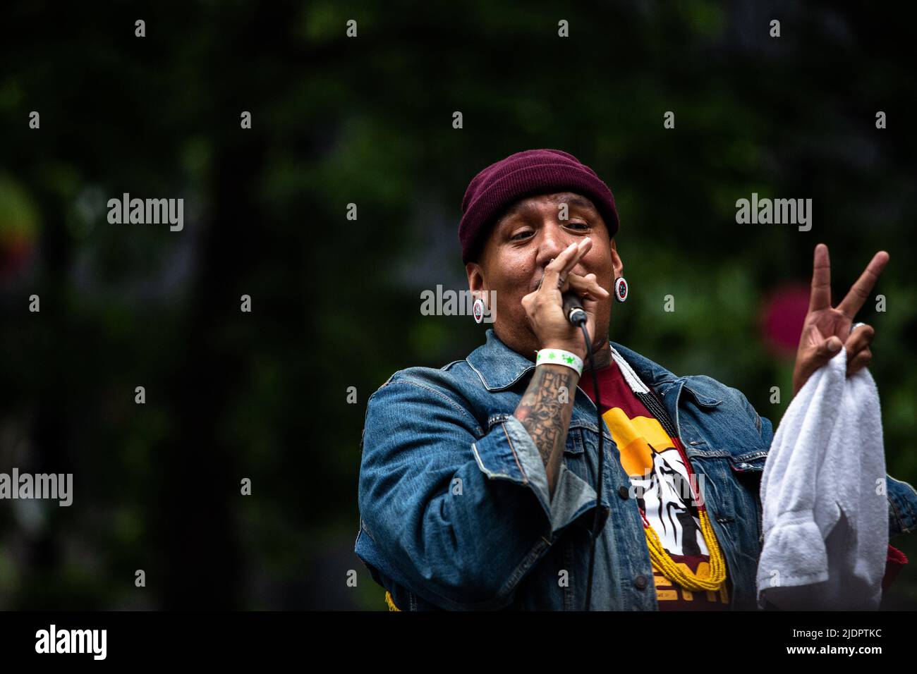 Drezus, a Muskowekwan, performs during the concert to celebrate ...