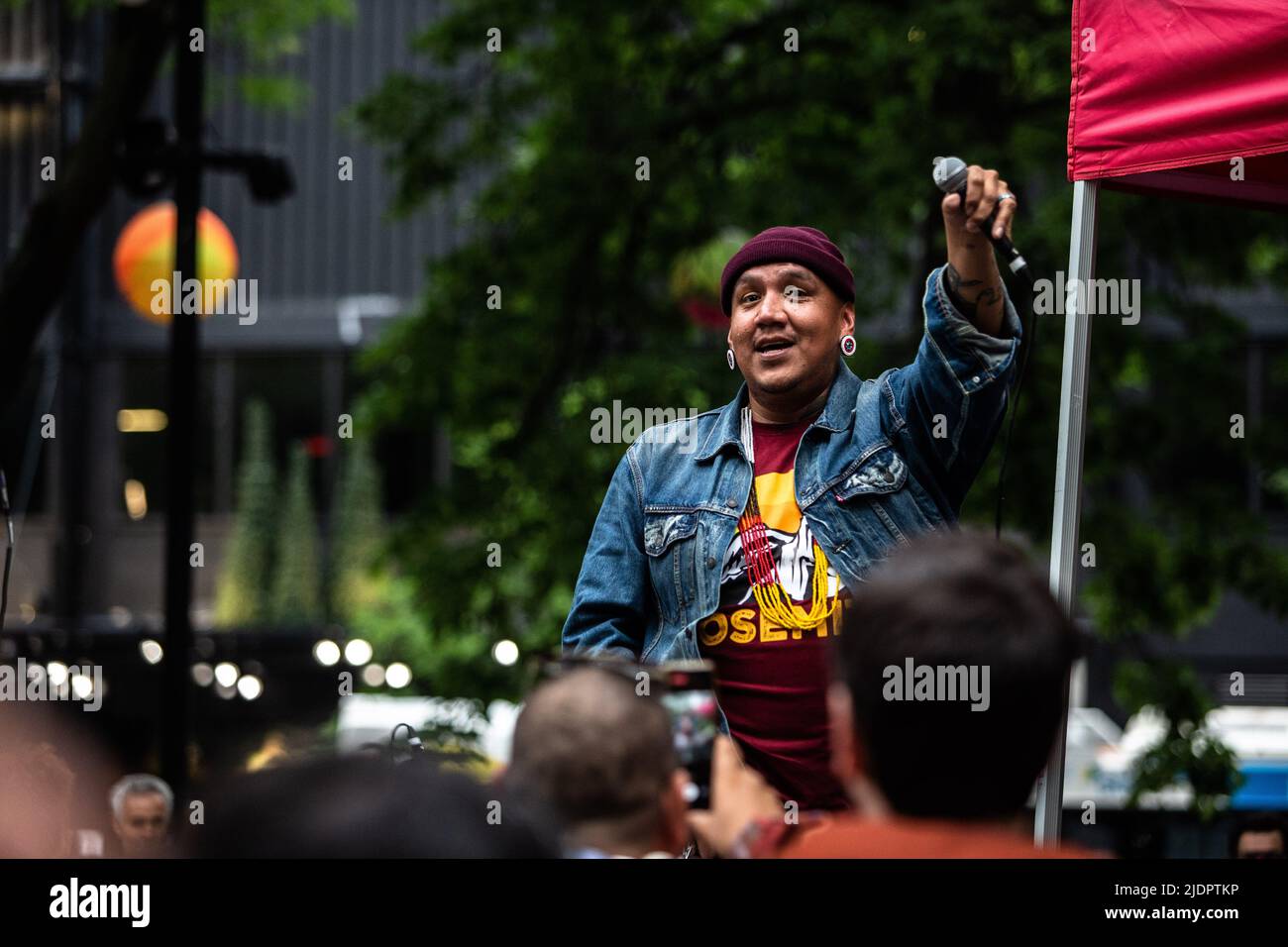 Drezus, a Muskowekwan, performs during the concert to celebrate ...