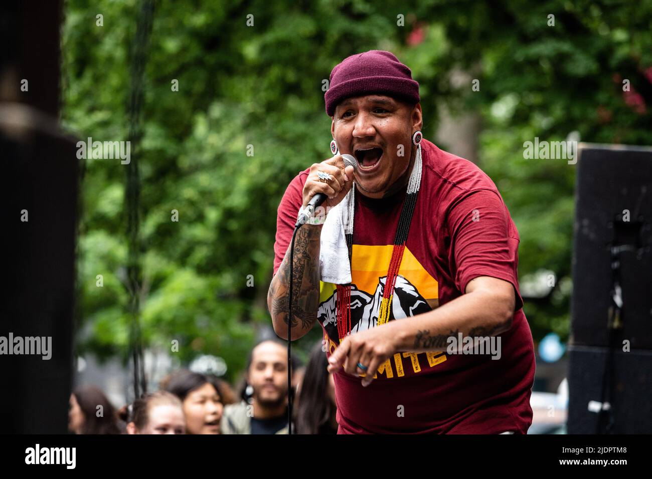 Drezus, a Muskowekwan, performs during the concert to celebrate ...