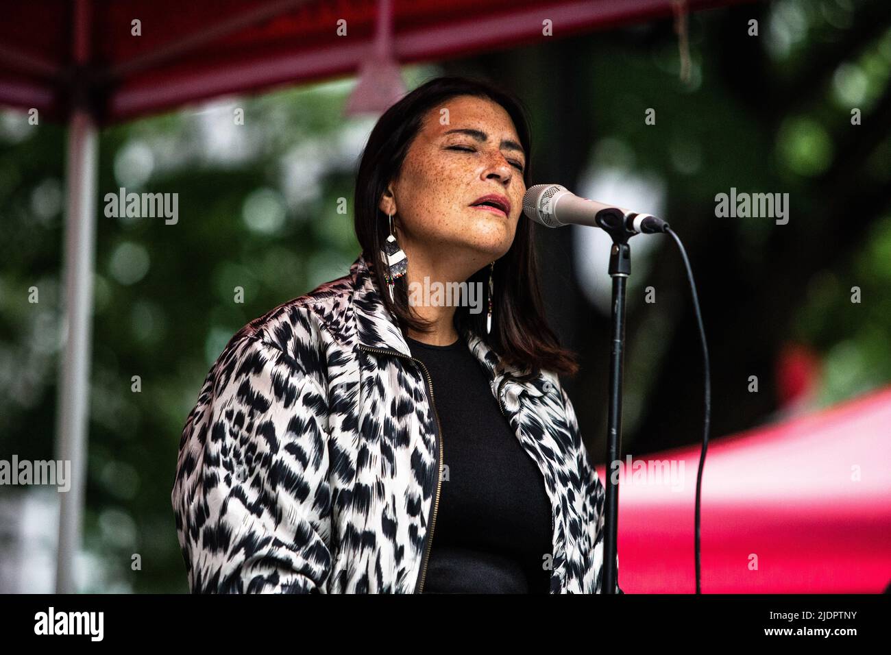 Elisapie, a Canadian Inuk singer-songwriter, sings during the concert ...