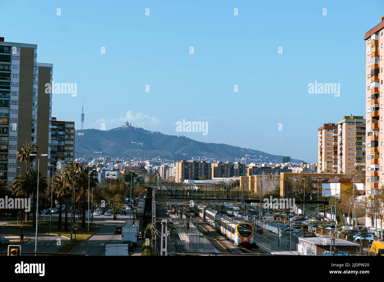Barcelona, Spain - April 16, 2022 : View of a train station and tall ...