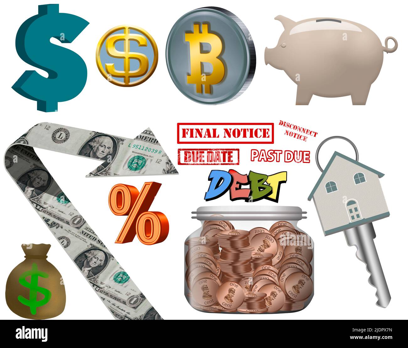 Finance related 3-d illustrations are presented here for use as a ...