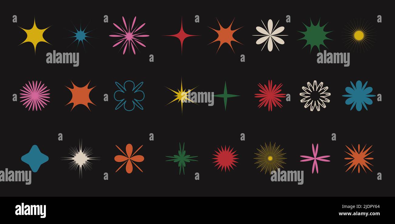Brutalism shapes set. Minimalistic geometric stars and floral design ...