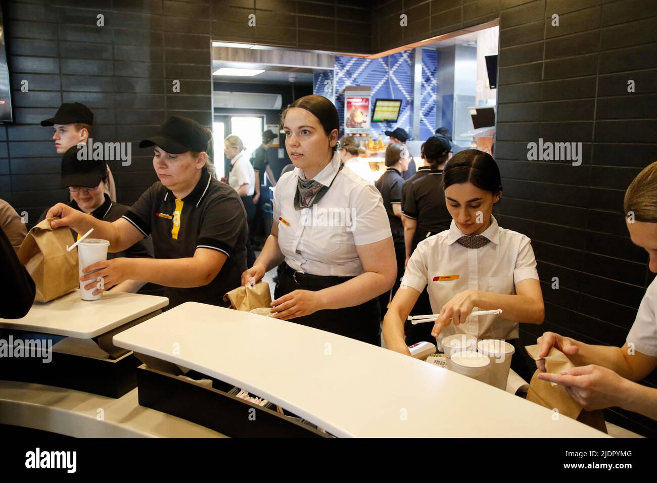 St. Petersburg, Russia. 22nd June, 2022. The restaurant staff serves ...