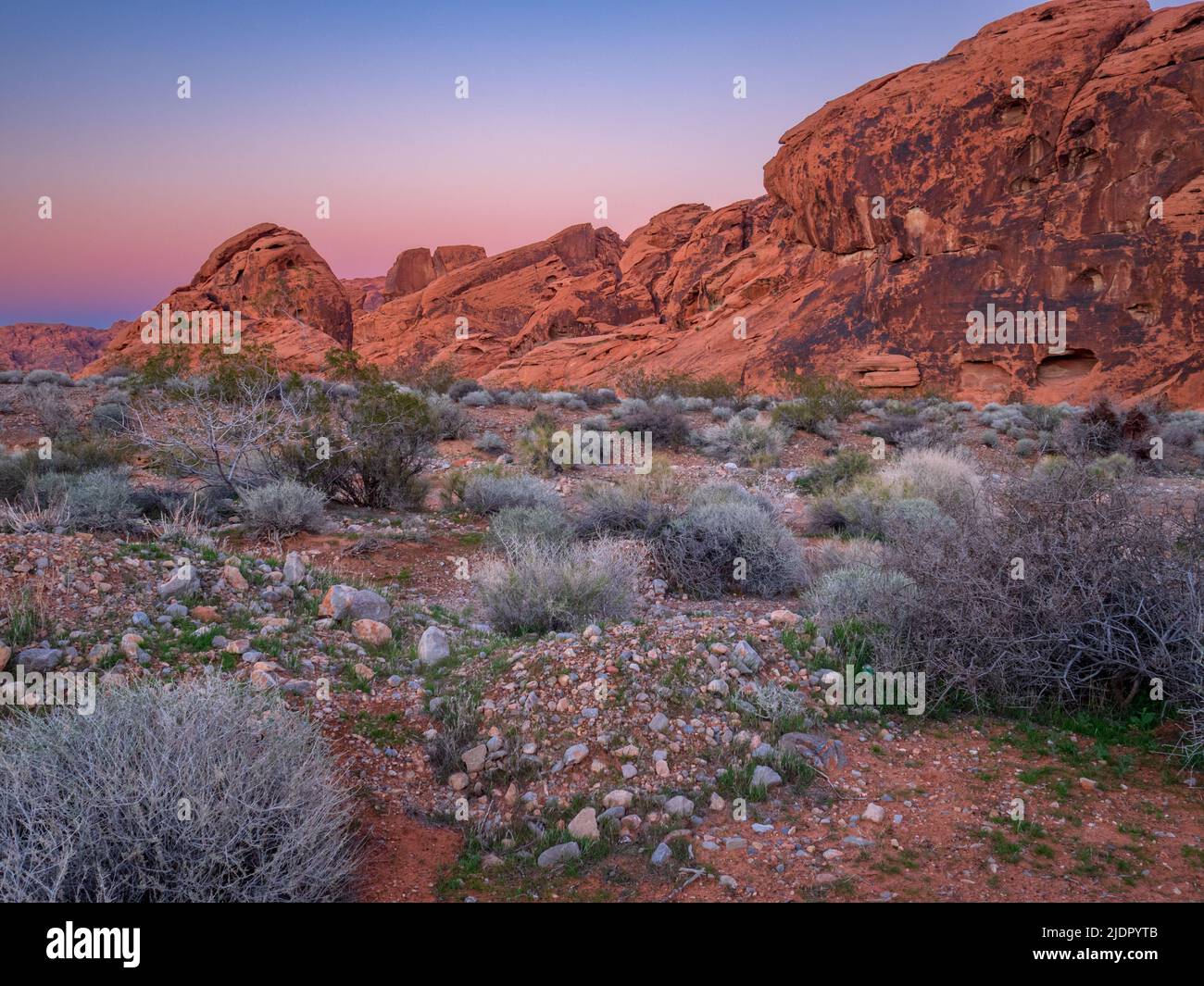 Colors of the desert during blue hour golden hour as sun sets in Valley ...