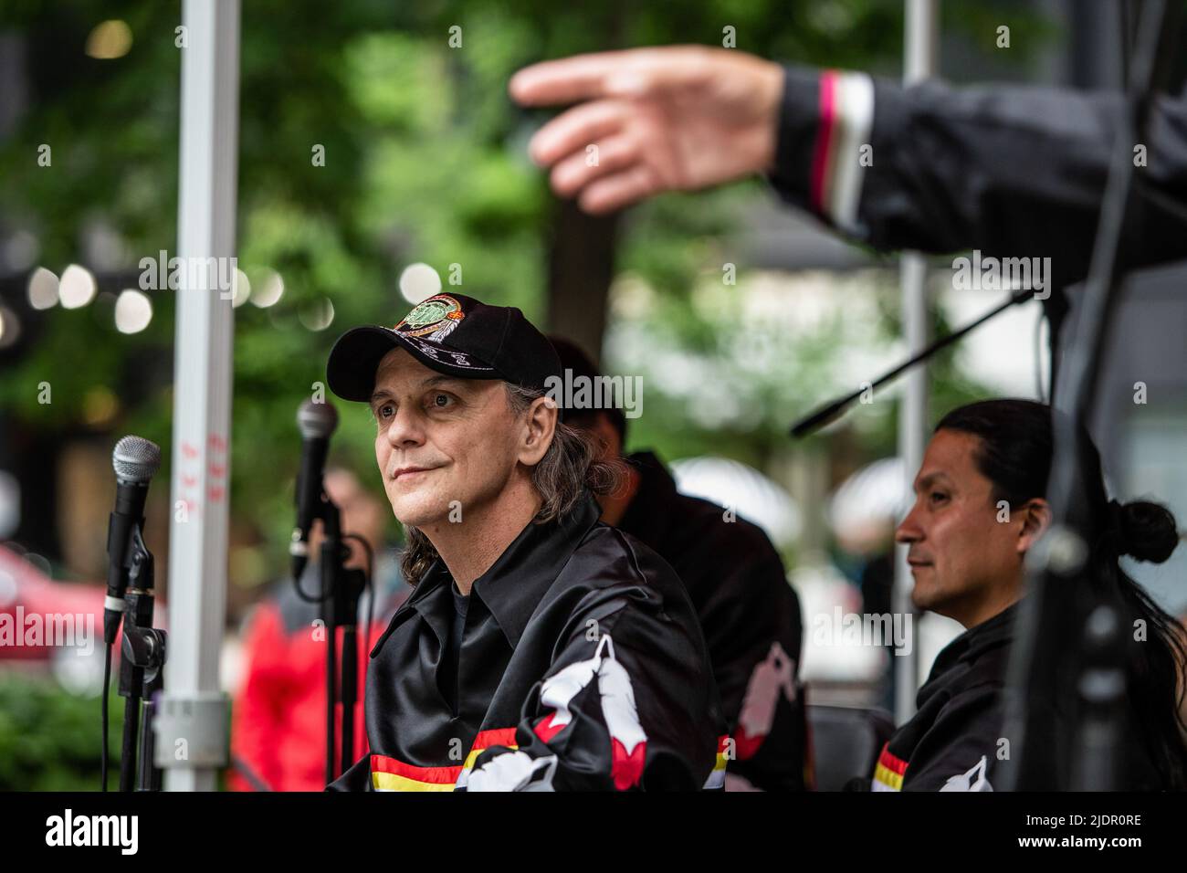 Montreal, Canada. 21st June, 2022. A Buffalo Hat Singers' band member ...