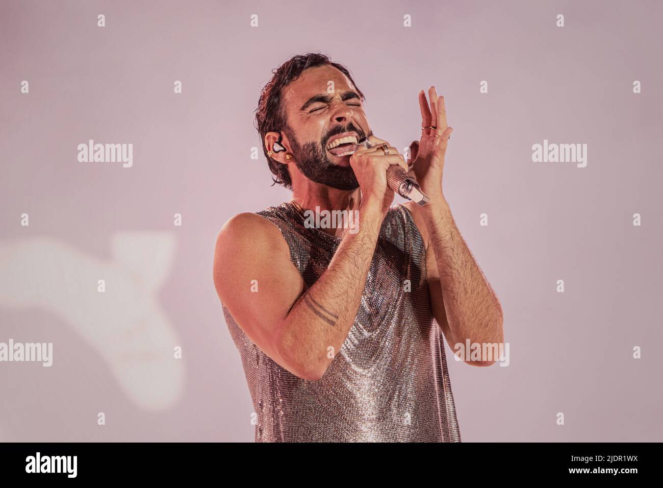 The Italian singer Marco Mengoni performs on stage during his concert ...