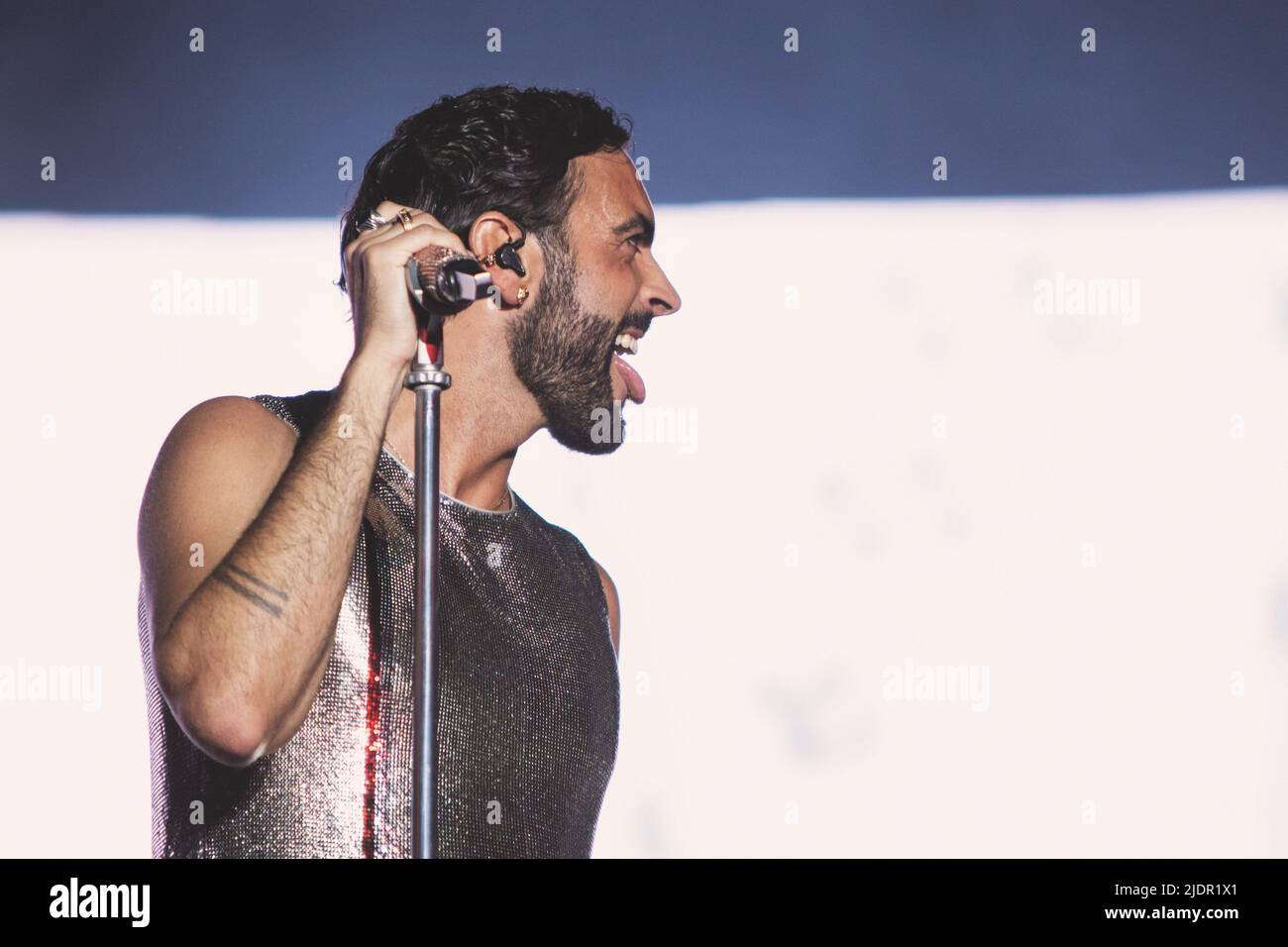 The Italian singer Marco Mengoni performs on stage during his concert ...