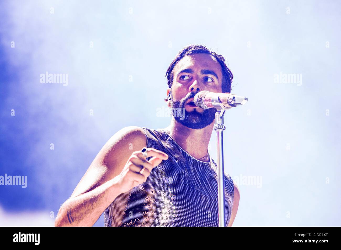 The Italian singer Marco Mengoni performs on stage during his concert ...