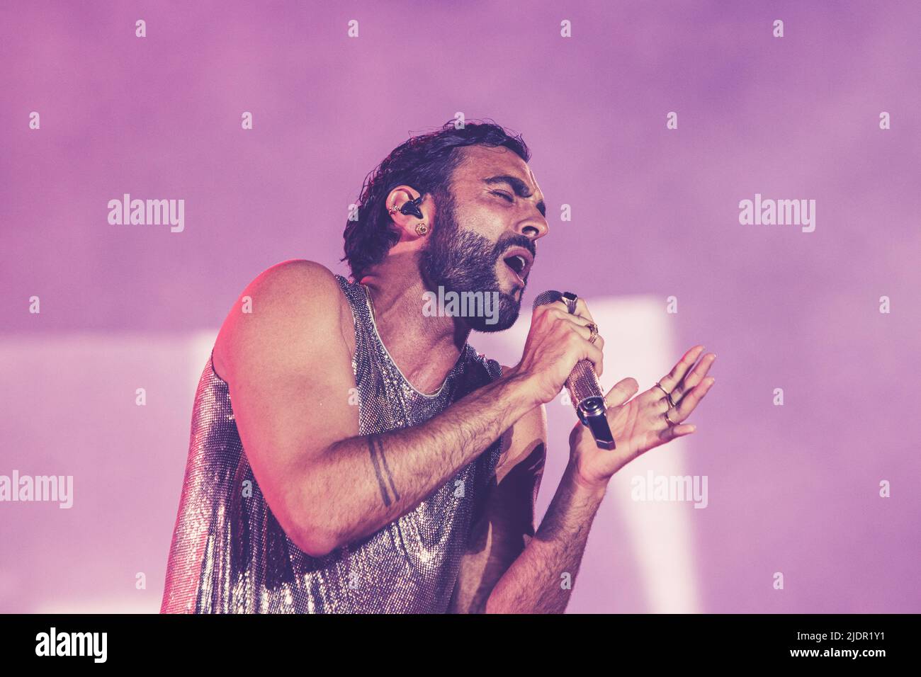The Italian singer Marco Mengoni performs on stage during his concert ...