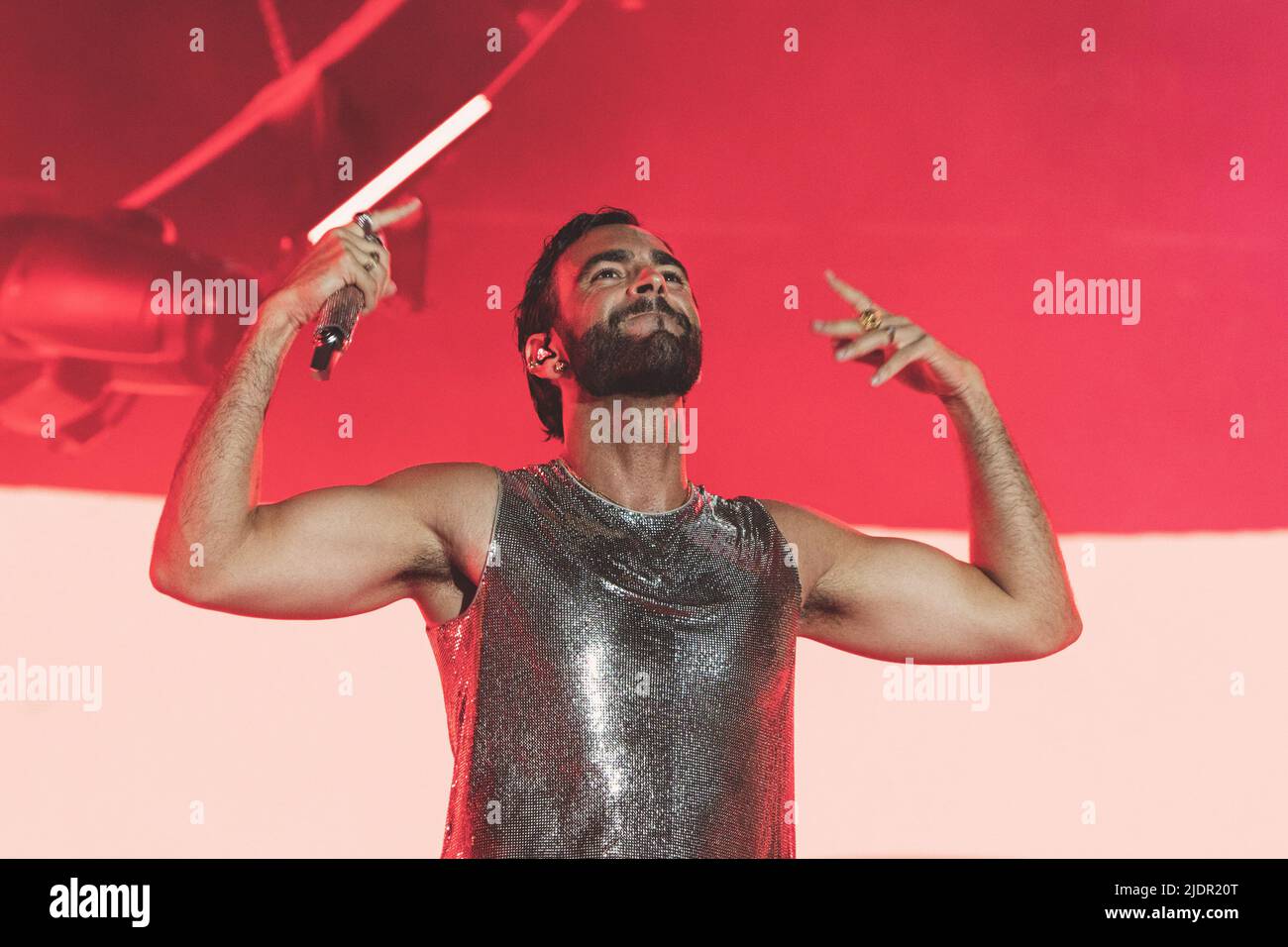 The Italian singer Marco Mengoni performs on stage during his concert ...