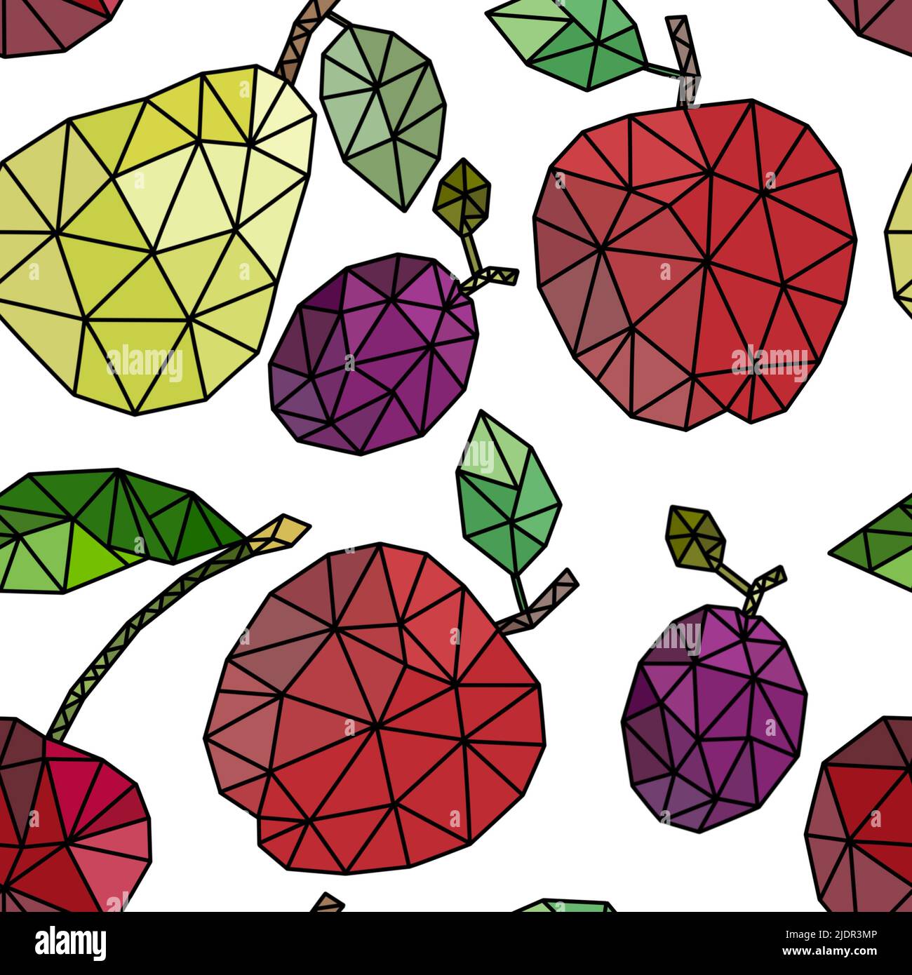 Summer geometric seamless apples and cherry and pears and plums pattern ...