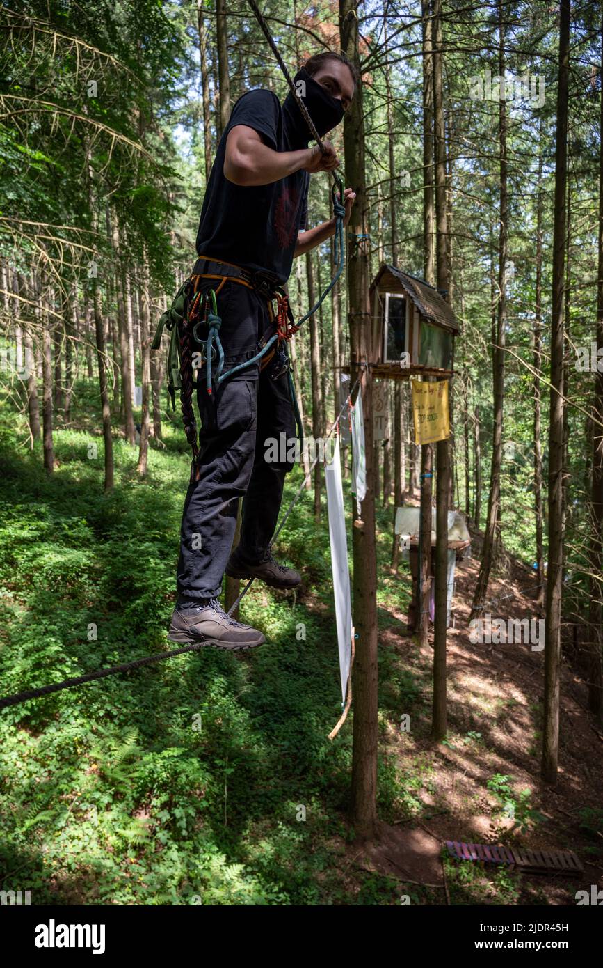 Trier, Germany. 17th June, 2022. An environmental activist who has ...