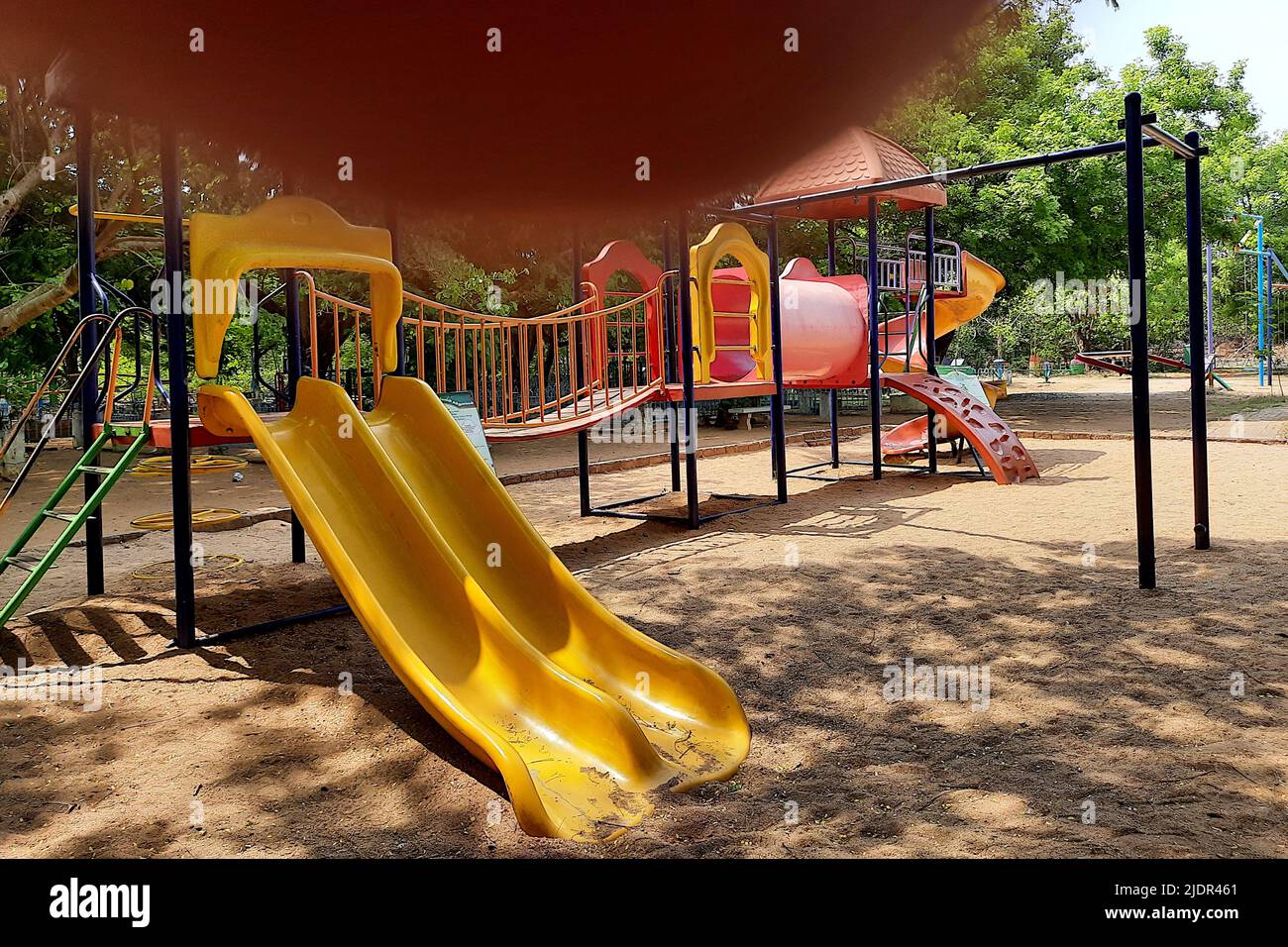 Interesting play area for children delightfully equipped with slides ...