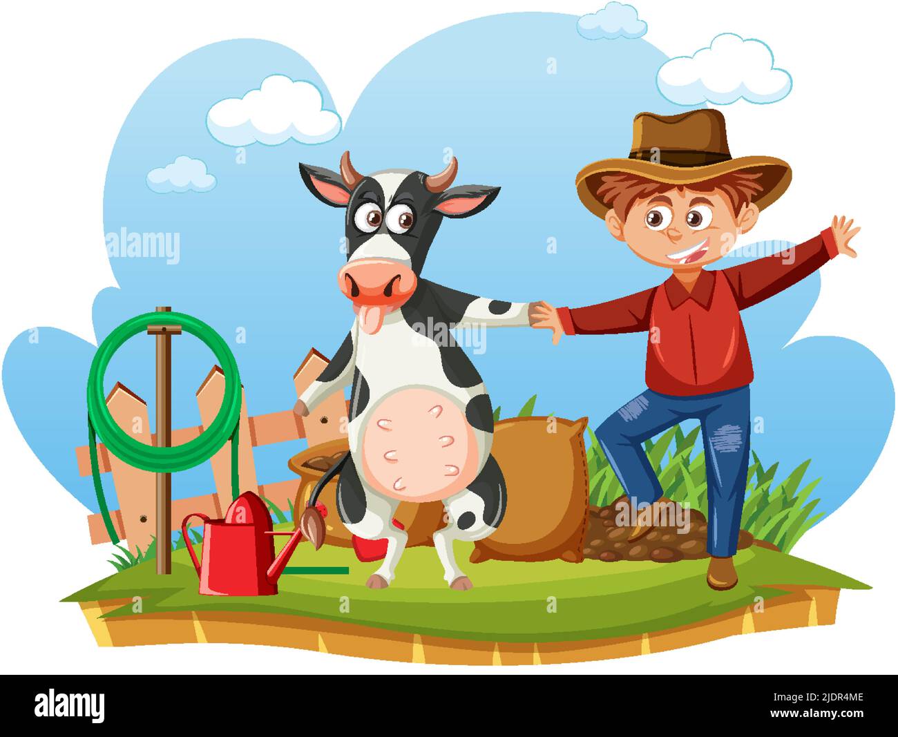Happy farmer dancing with a cow illustration Stock Vector Image & Art ...