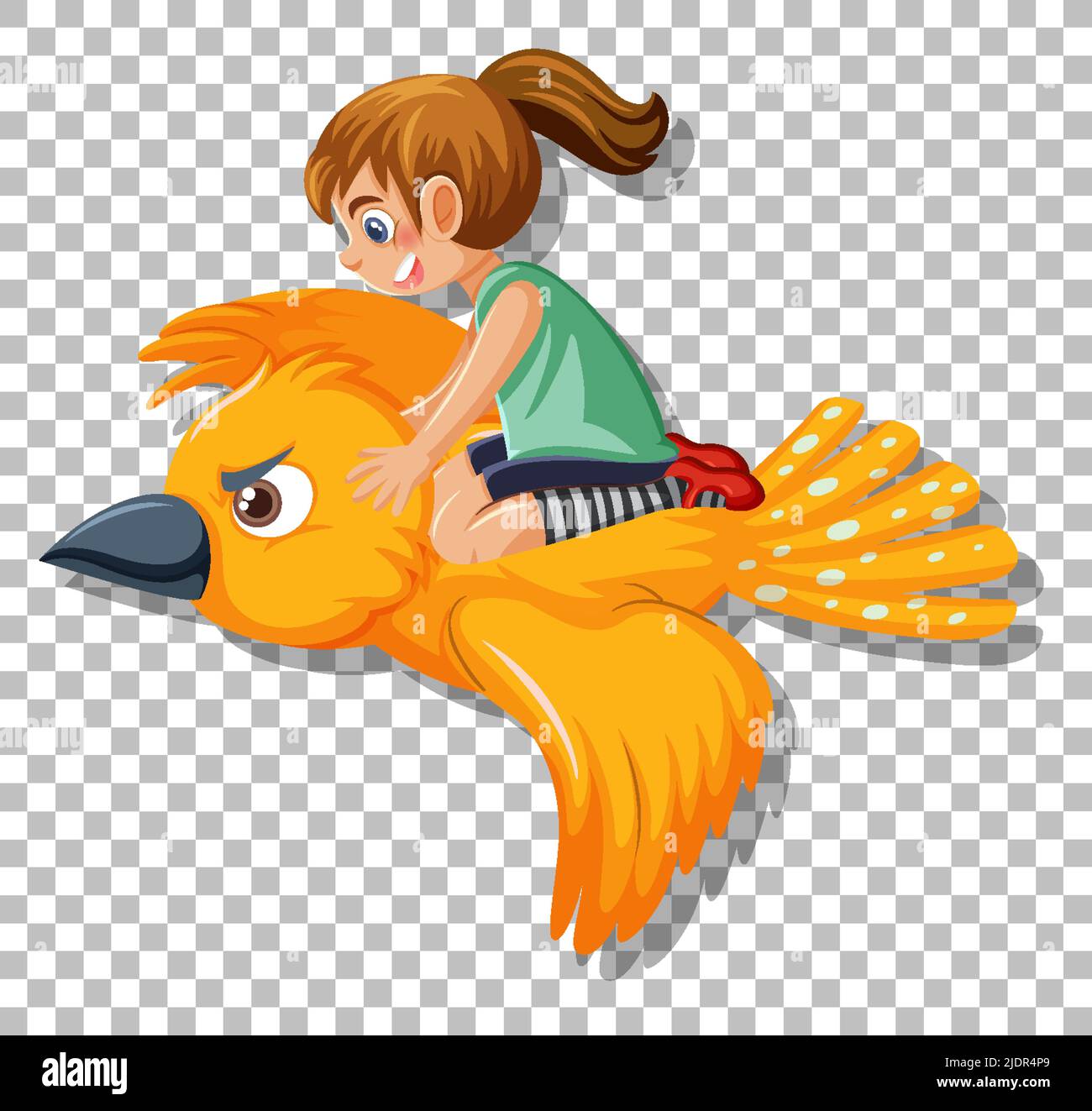 Girl riding bird on grid background illustration Stock Vector Image ...