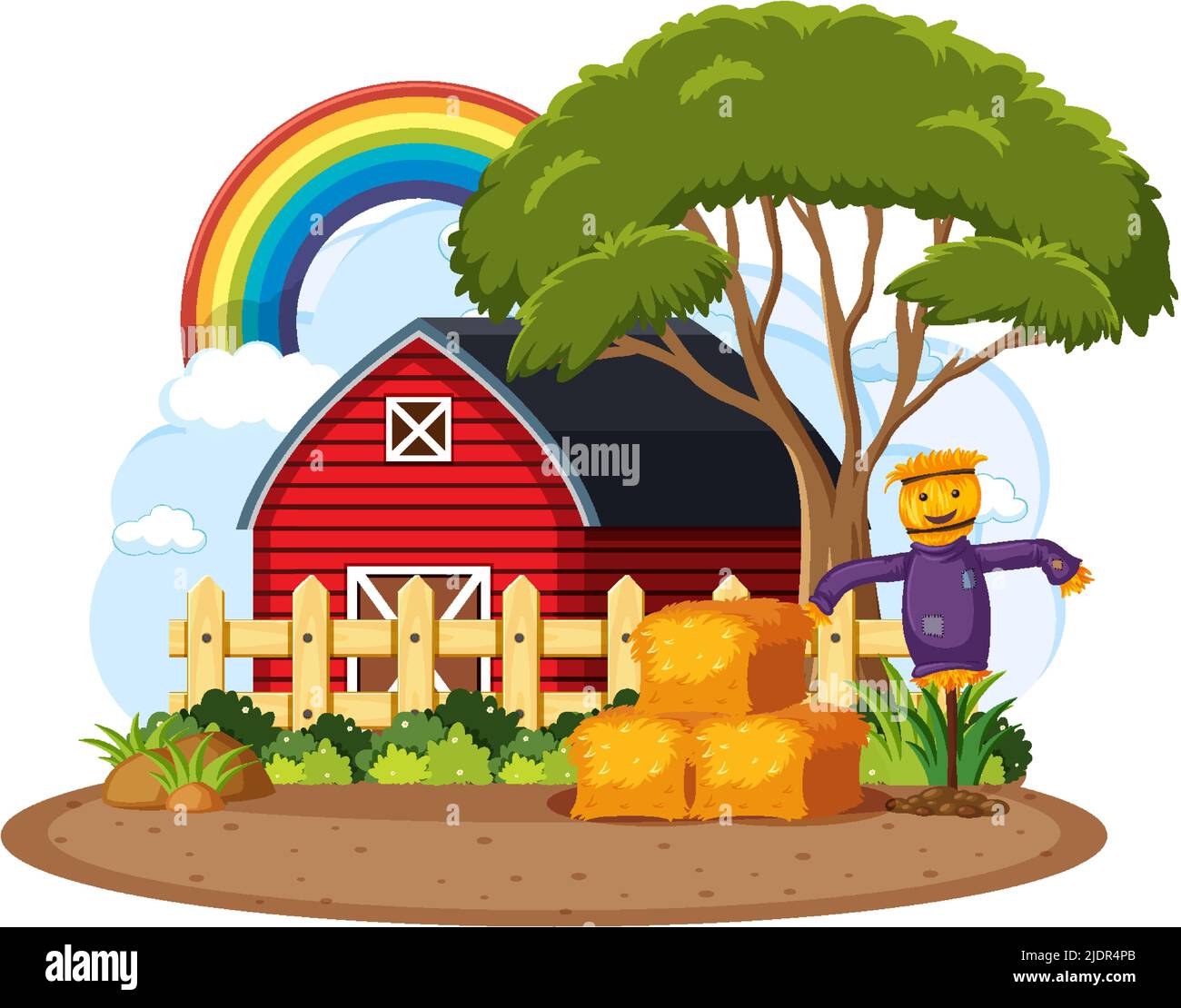 Farm barn with tree and rainbow illustration Stock Vector Image & Art ...