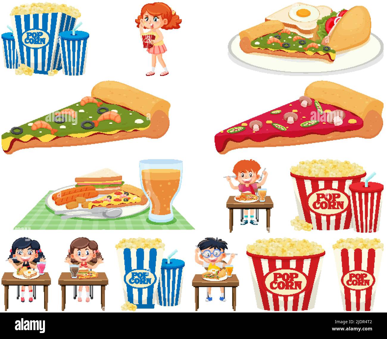 Set of different junk foods and kids illustration Stock Vector Image ...