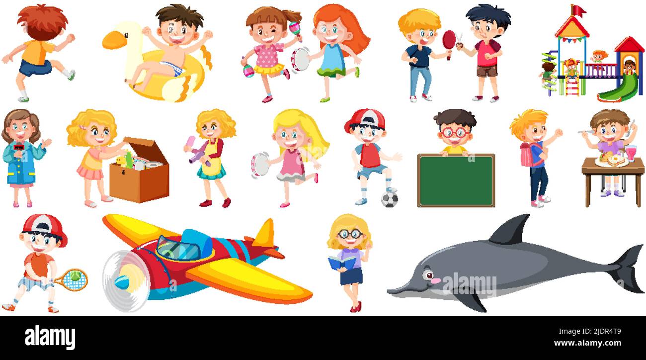 Set of different cute kids and objects illustration Stock Vector Image ...