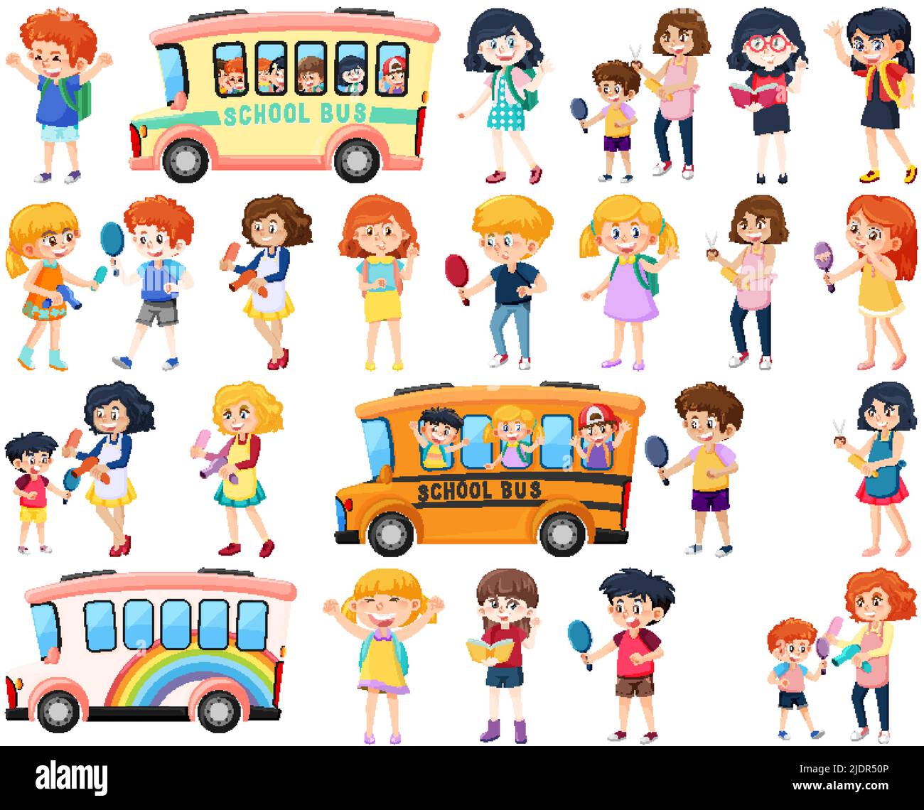 Set of cute school kids cartoon characters illustration Stock Vector ...