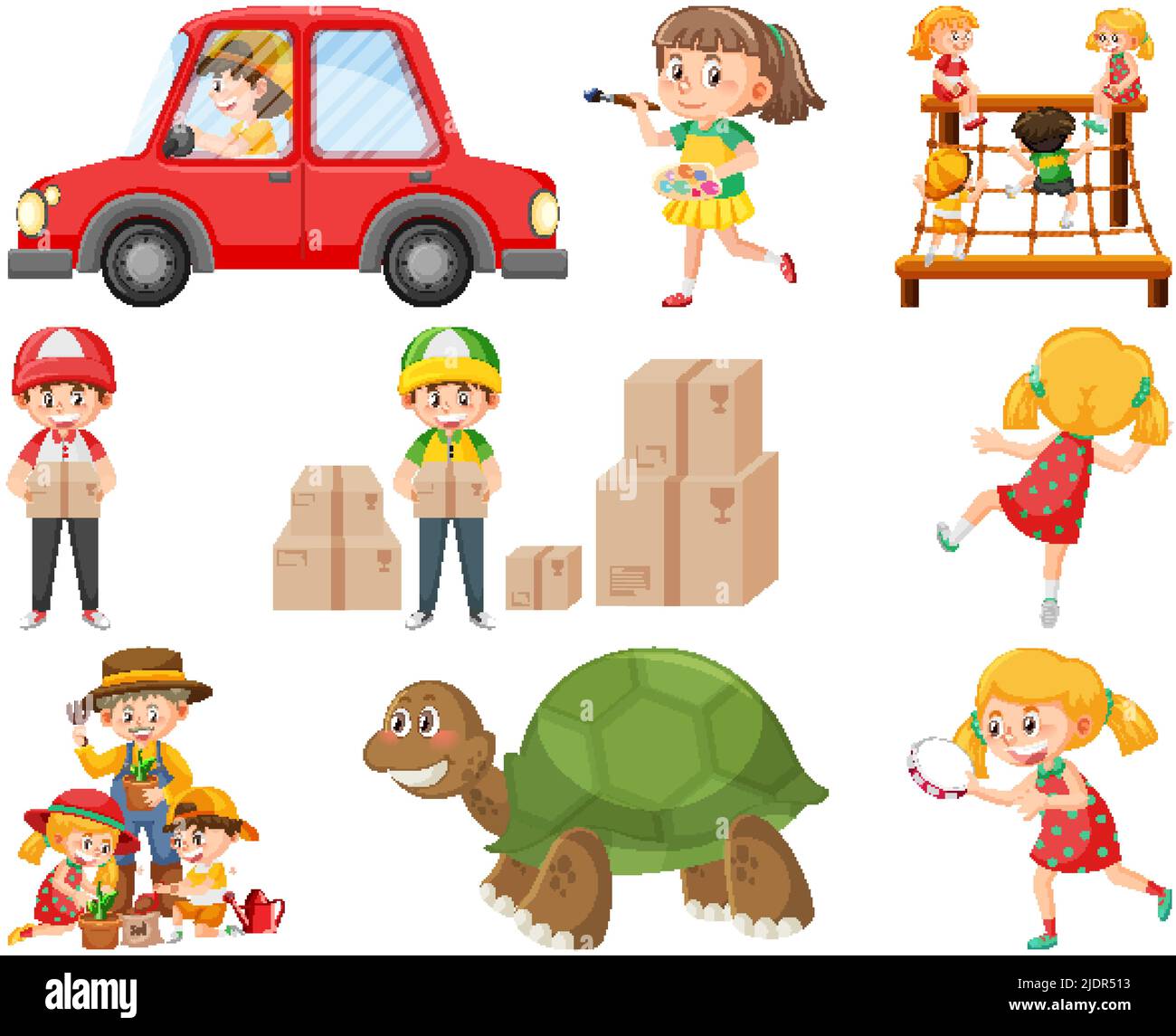 Set of different cute kids and objects illustration Stock Vector Image ...