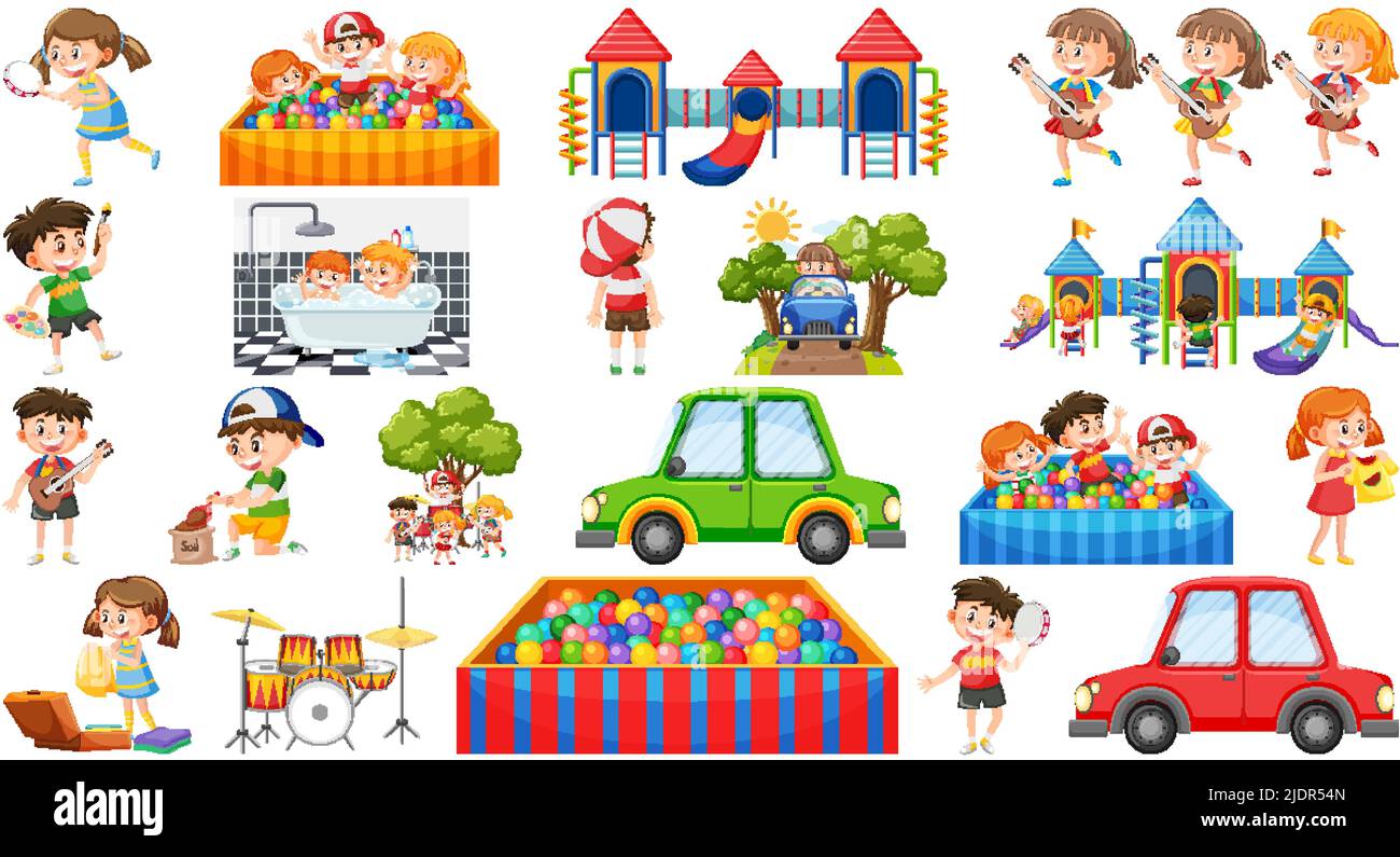 Set of children doing different activities illustration Stock Vector ...