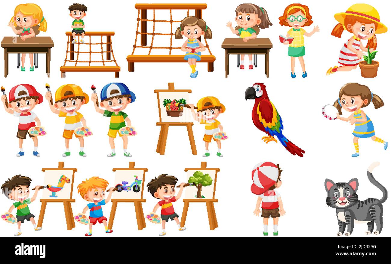 Set of cute kids and objects illustration Stock Vector Image & Art - Alamy