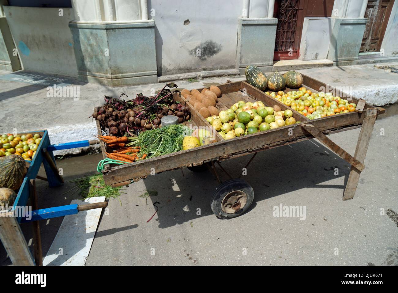 fresh fruits and vegetables on a small market stall Stock Photo - Alamy