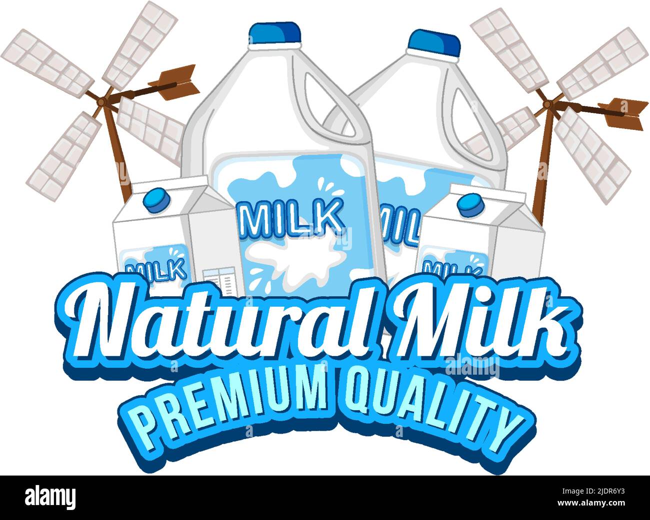 Natural milk lettering logo with dairy products illustration Stock ...