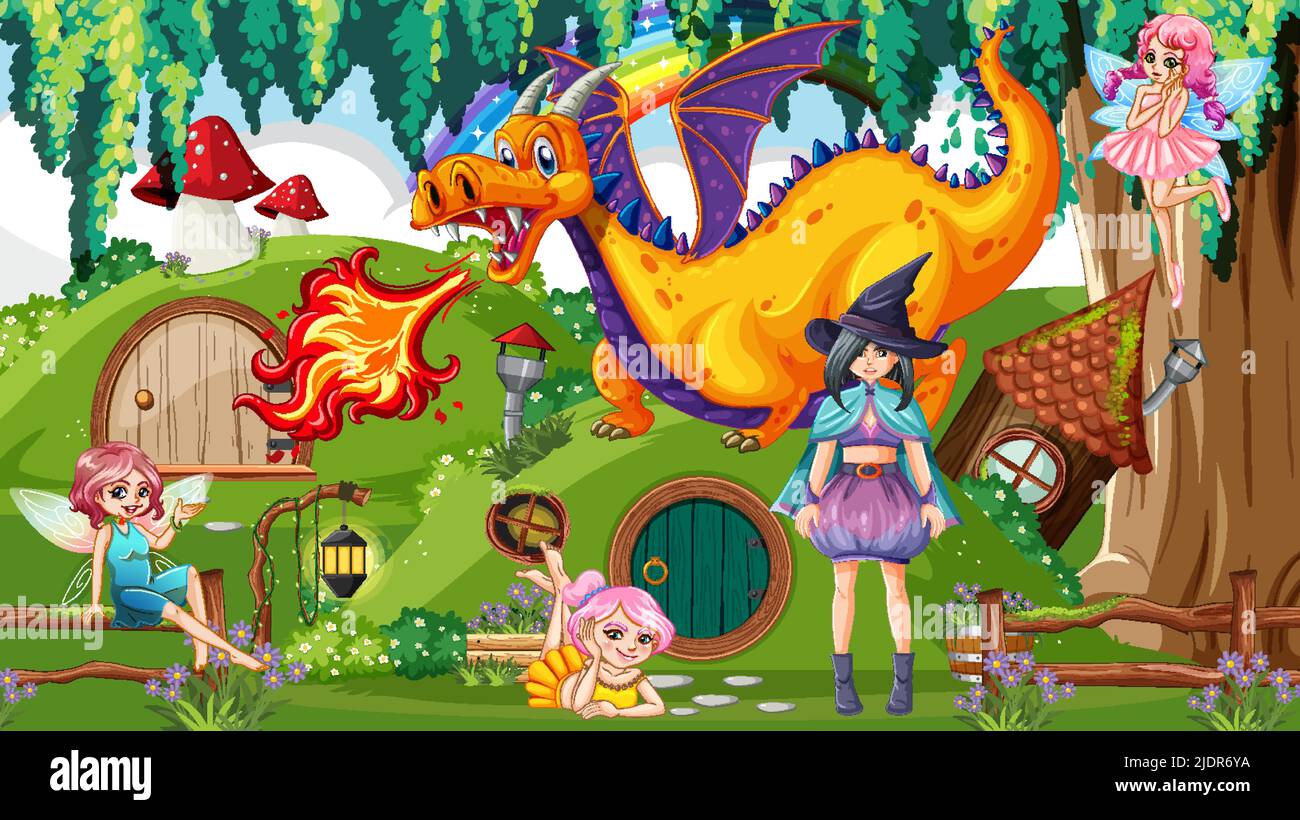 Fantasy folk cartoon characters in the forest illustration Stock Vector ...