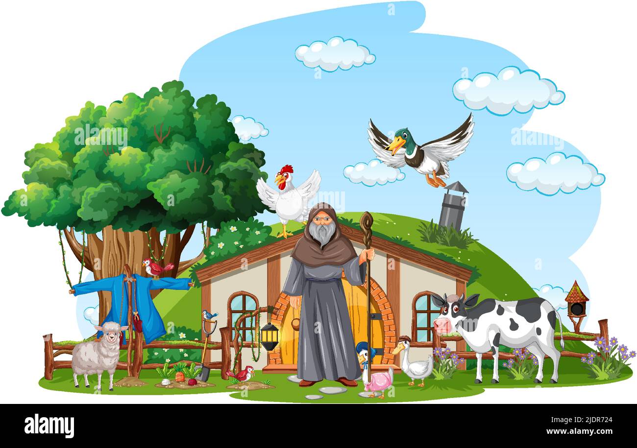 Magic land with medieval cartoon characters illustration Stock Vector ...