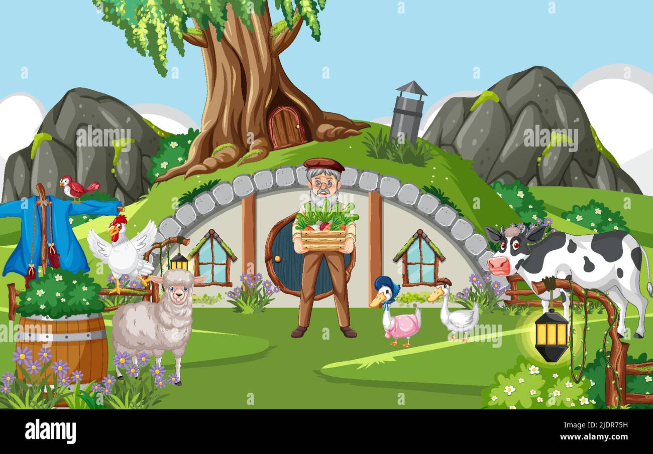 Hobbit house with farm animals illustration Stock Vector Image & Art ...