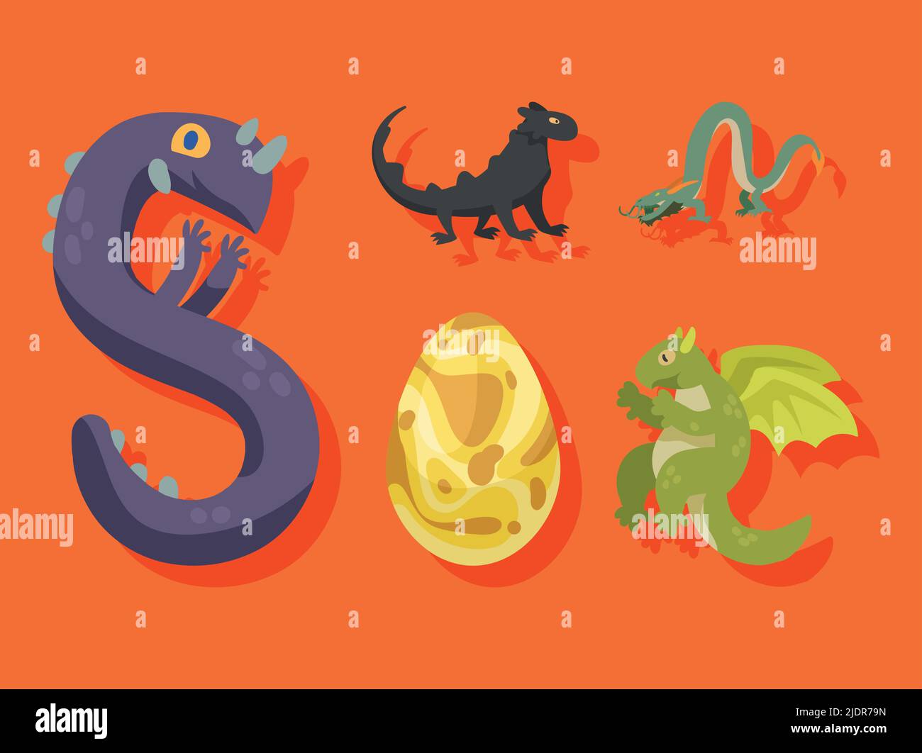 four dragons creatures icons Stock Vector Image & Art - Alamy