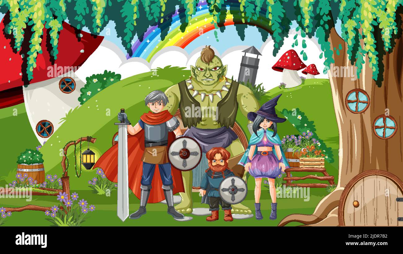 Fantasy folk cartoon characters in the forest illustration Stock Vector ...