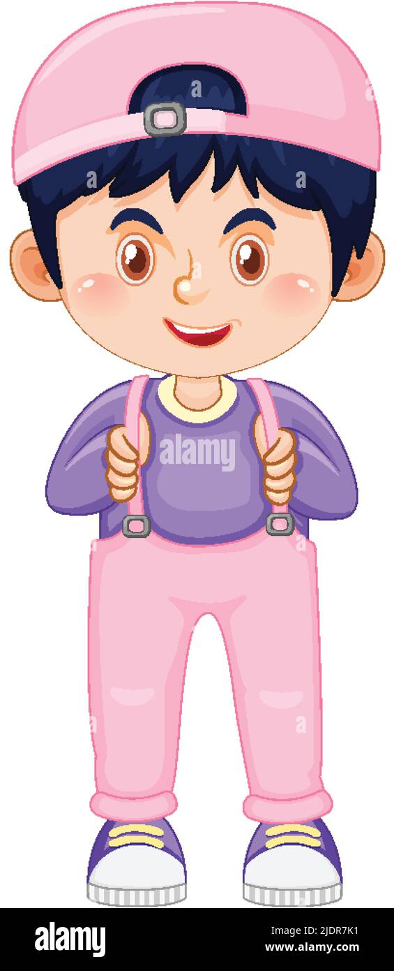 Cute boy cartoon character wearing cap on white background illustration ...