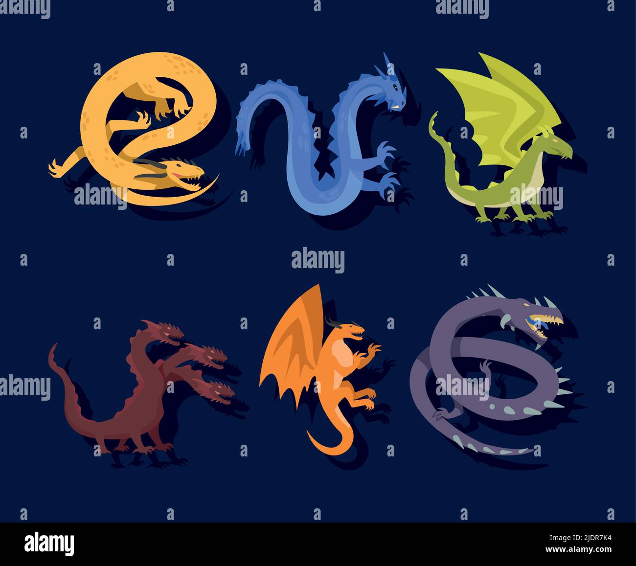 six dragons creatures icons Stock Vector Image & Art - Alamy