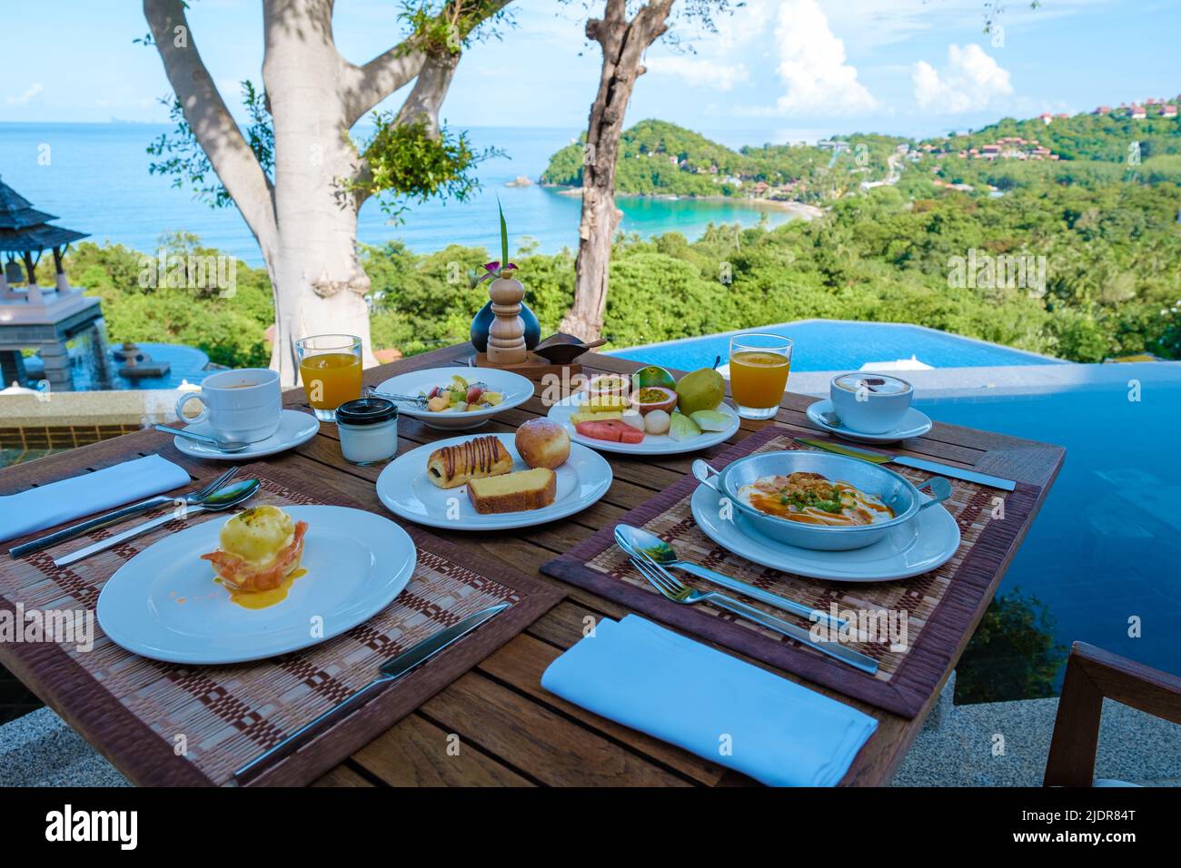 Luxury breakfast with a view at the pool and ocean in Thailand Koh ...