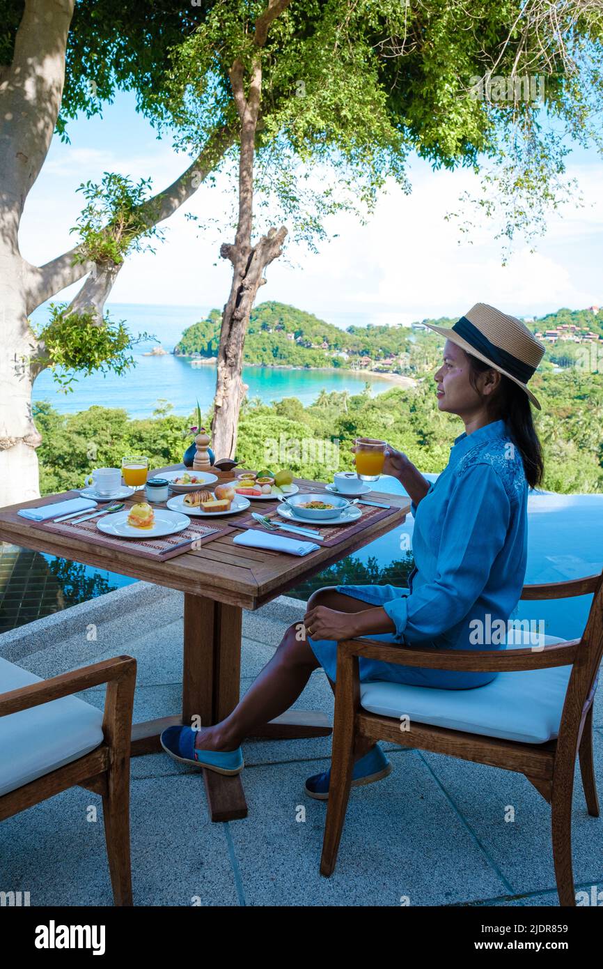 Luxury breakfast with a view at the pool and ocean in Thailand Koh ...