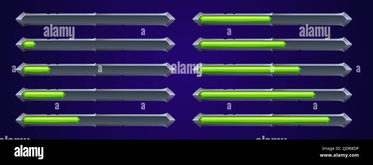 Game ui loading progress bars vector set, cartoon interface gui design elements. Status and ...